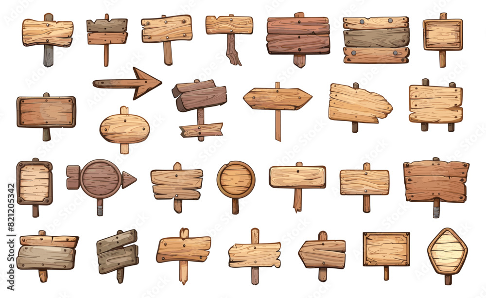 Cartoon Wooden Signs Simple Vector Illustration on White Background ...