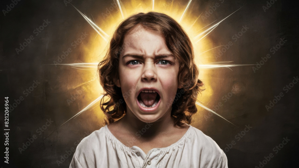 Scared Child Jesus Screams Surrounded by a Halo of Light Stock ...