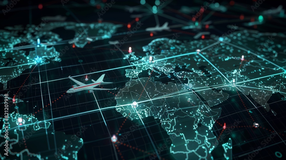 Digital Global Map Highlighting Animated Logistic Network Routes and ...