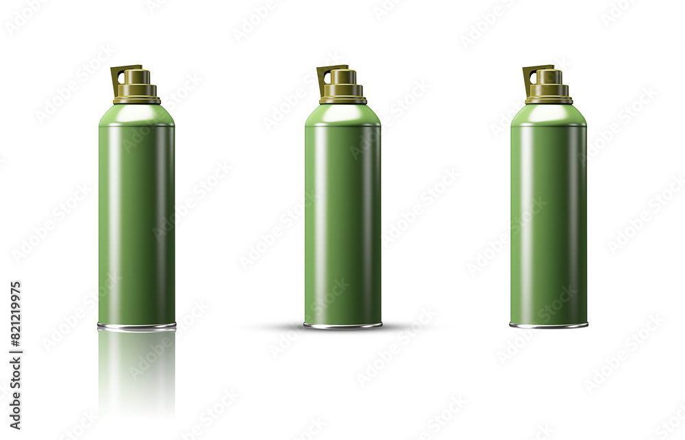 Set of Green 3D blank spray cans. With reflection and shadow options ...