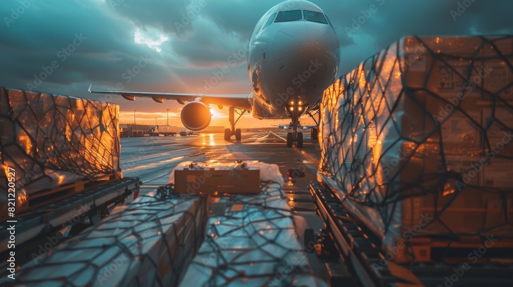 cargo airport, Loading of goods on board a cargo plane, airport ...