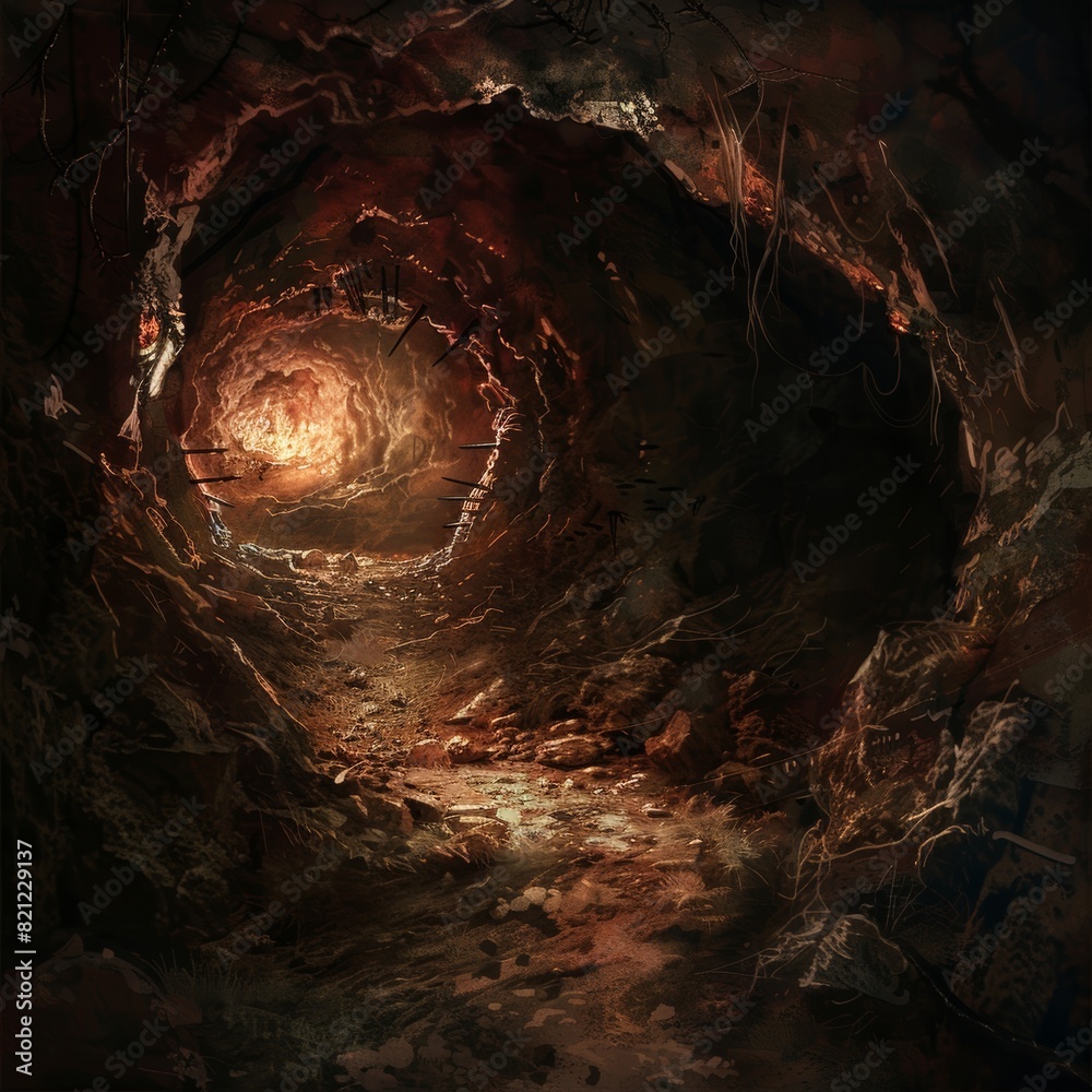 Dark and scary cave in dark fantasy style Stock Illustration | Adobe Stock