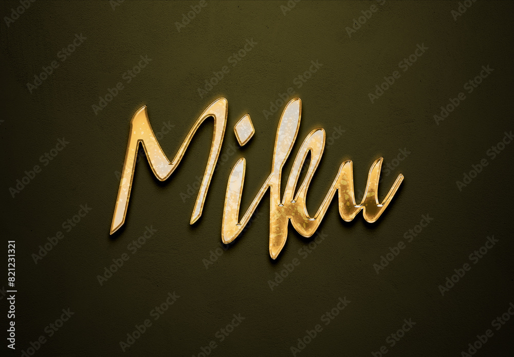 Old gold text effect of Japanese name Miku with 3D glossy style Mockup ...