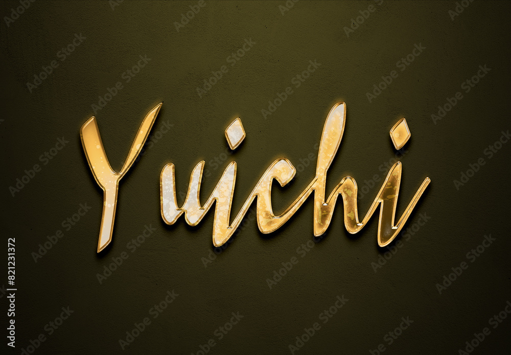 Old gold text effect of Japanese name Yuichi with 3D glossy style ...