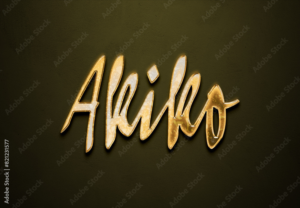 Old gold text effect of Japanese name Akiko with 3D glossy style Mockup ...
