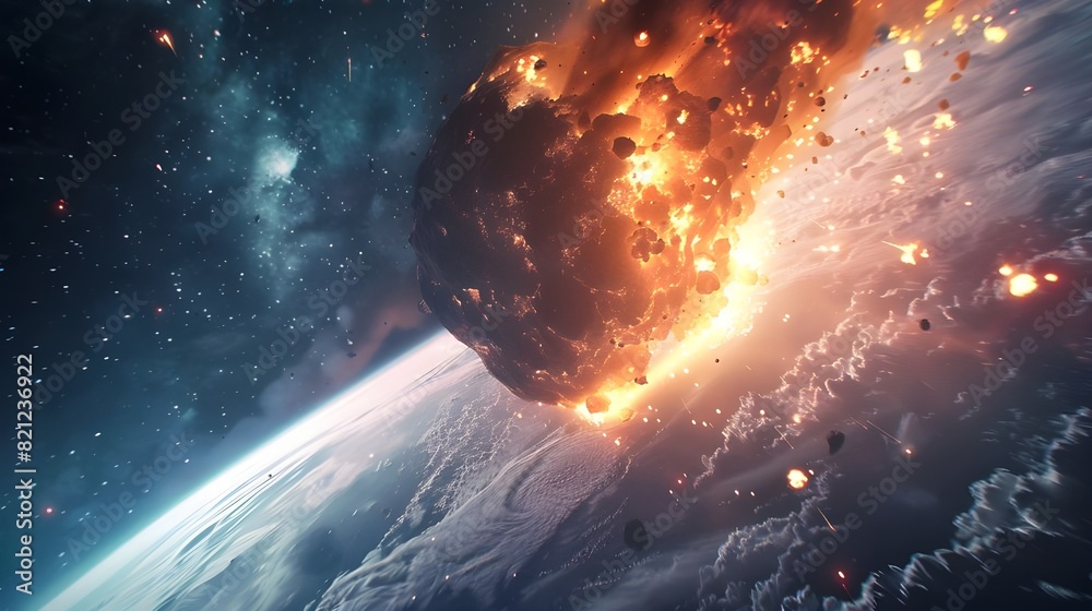 Asteroid entering Earth's atmosphere prior to collision, space meteor warning, comet hazard, and ...