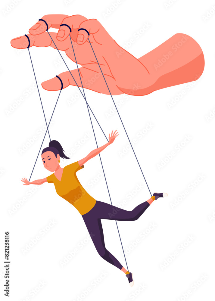 Puppeteer hand controlling puppet. Business woman or worker being ...