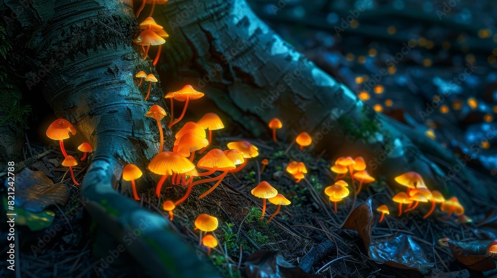 A macro, photorealistic, highresolution photograph of bioluminescent ...