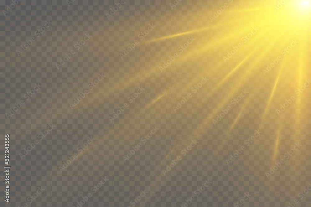 Flash gold light with rays and spotlight. Golden star burst with ...