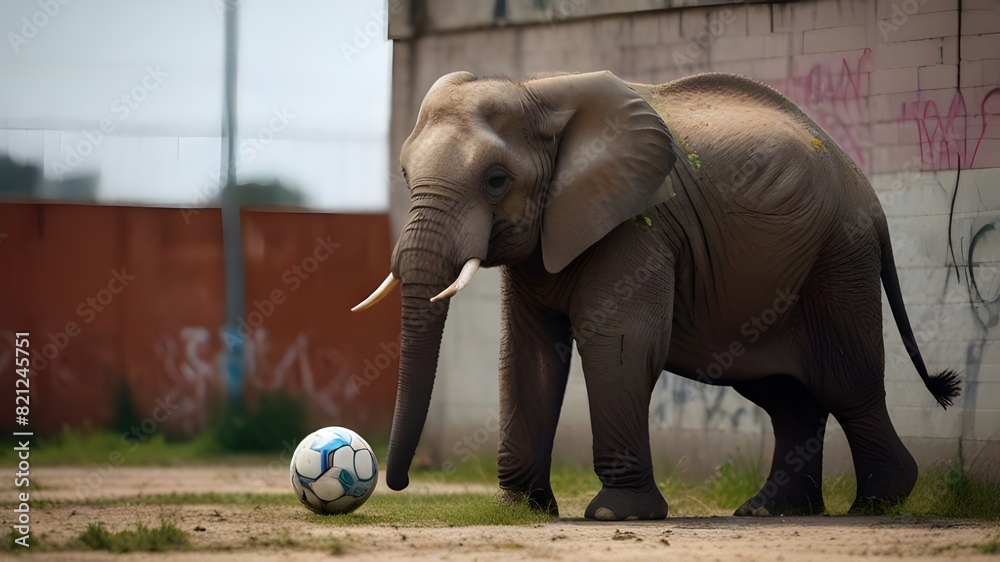 Graffiti art of An elephant wearing a tiny jersey dribbling the ball ...