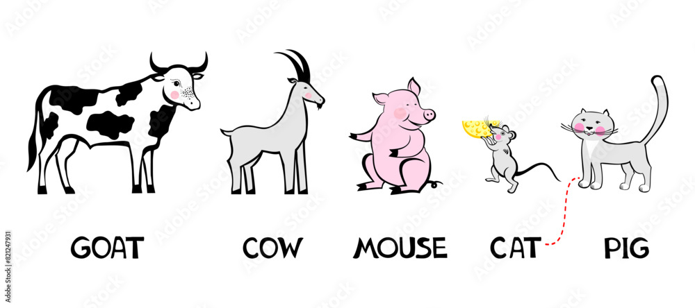 Vetor de Kids words learning game worksheet read and match. Funny ...