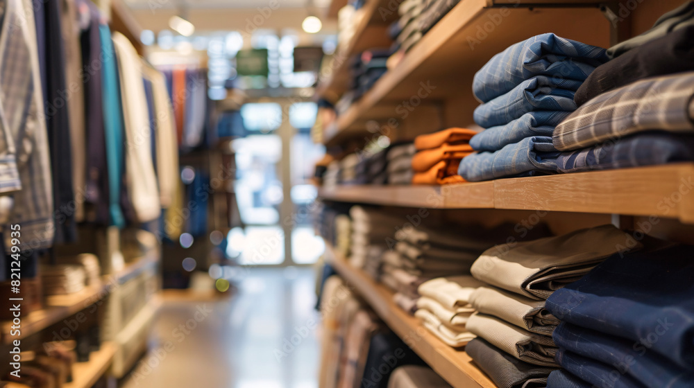 Folded clothes on shelves in a retail store. An image of neatly folded ...