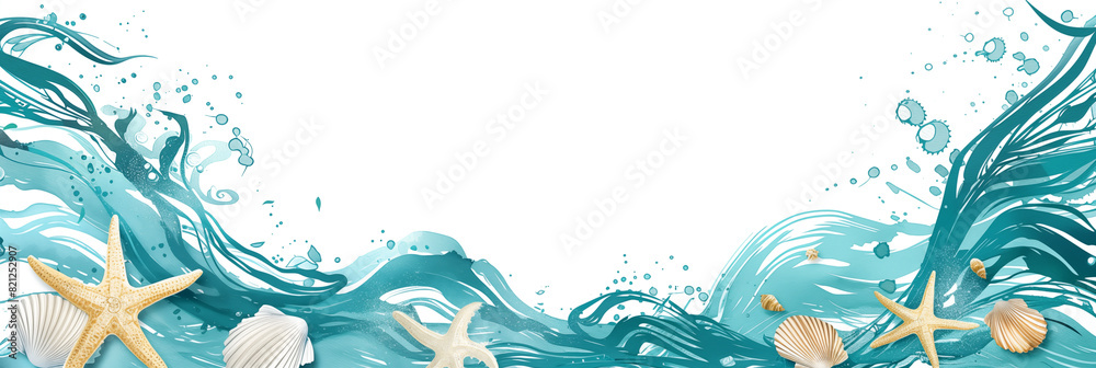 Abstract marine themed background banner with seashells and coral ...