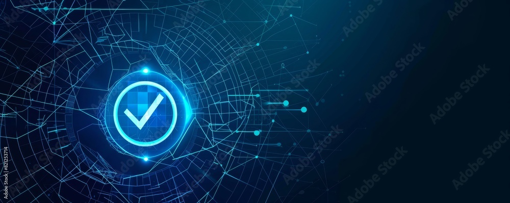 Futuristic digital checkmark symbolizing validation and security in a ...