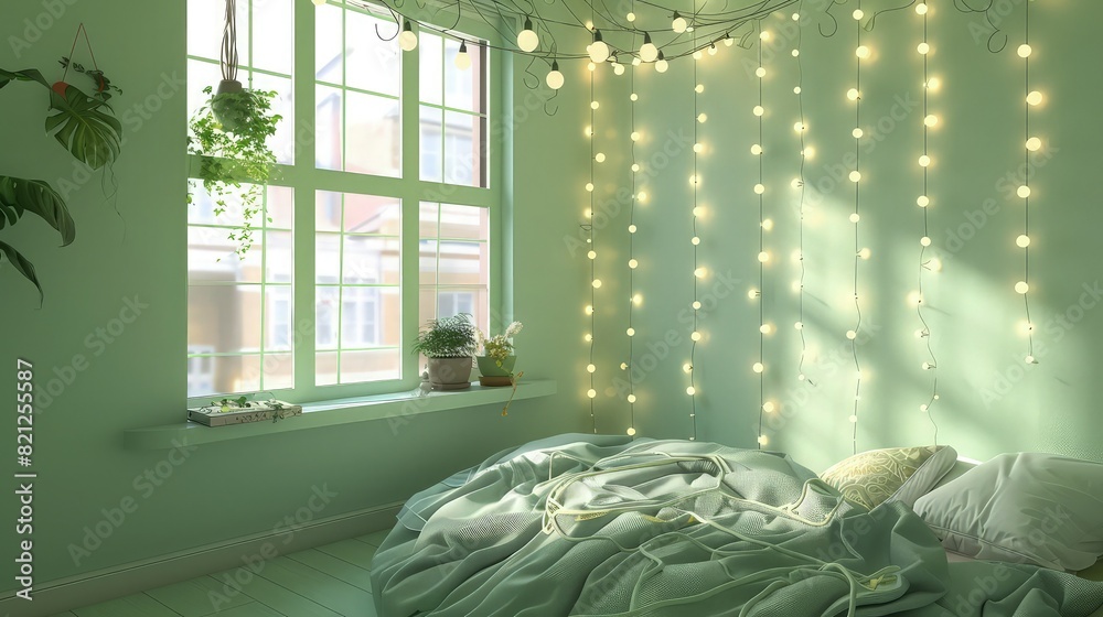 A high-tech bedroom with advanced LED lighting that can change colors ...