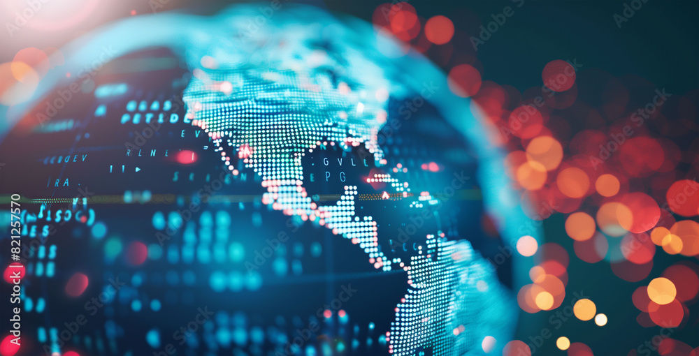 Global Network Hub, America-Centric Digital World Globe, Signifying ...