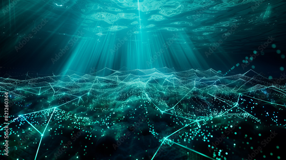 Underwater communication network visualized with light beams connecting ...