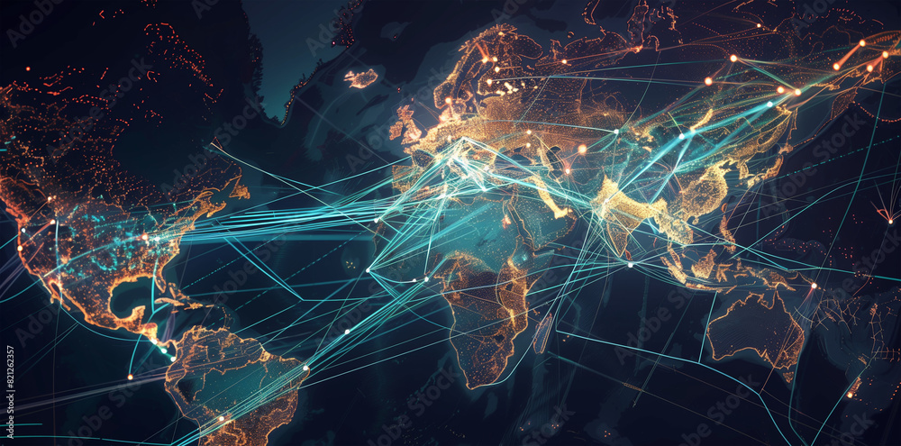 Interconnected global trade network visualized through a 3D model of ...