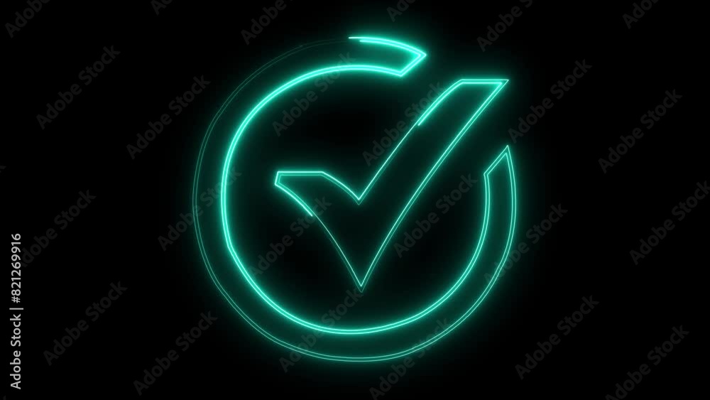 Hand Drawn Green Color Neon Light Tick Sign. Isolated Design Element in ...