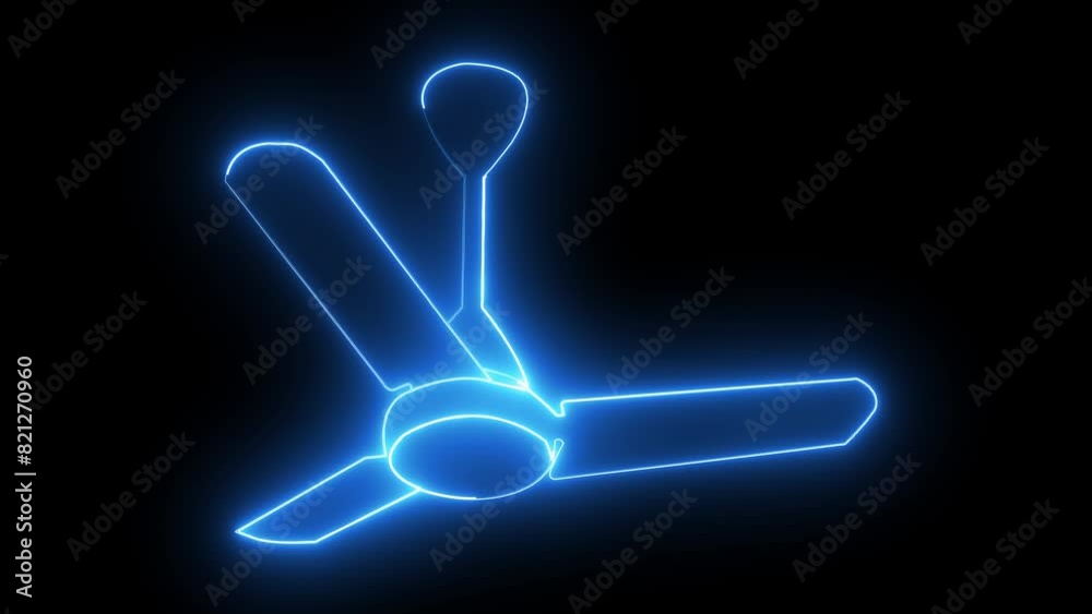 Glowing neon Electric fan icon rotates blower blades to provide cooling ...