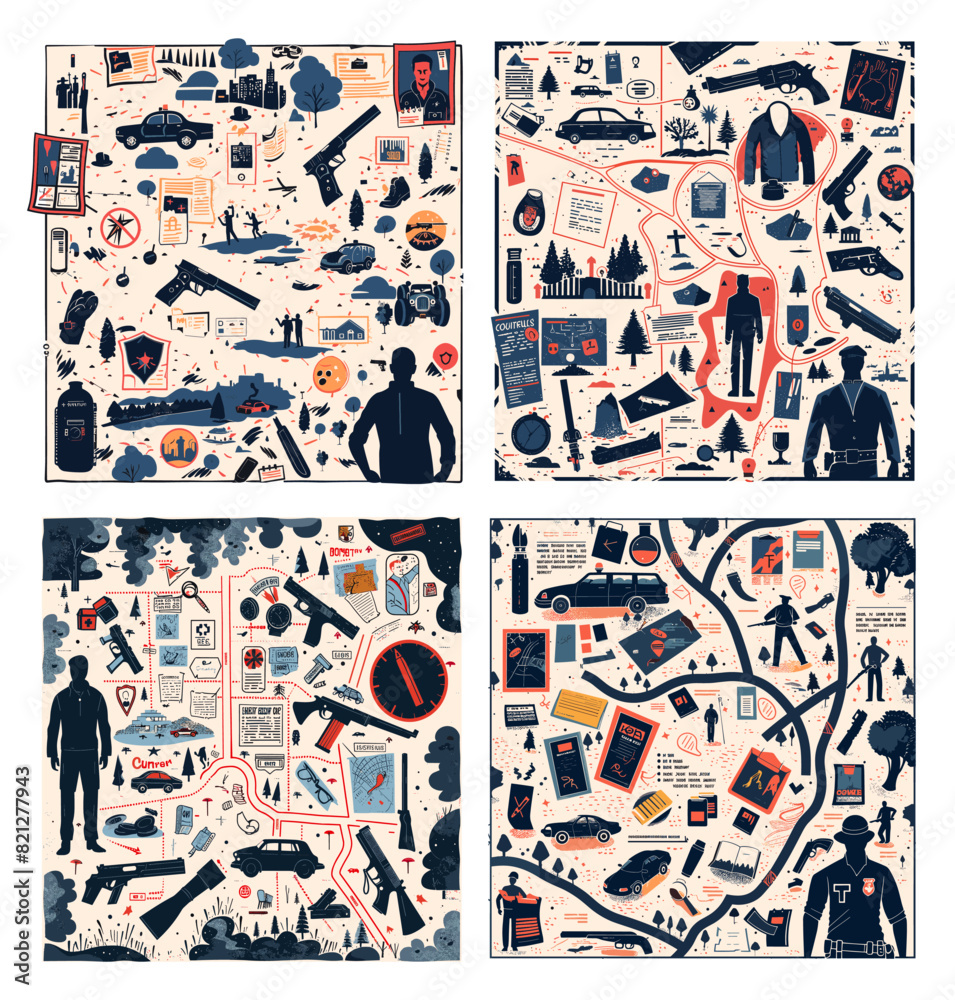 Detective board cartoon doodle vector concepts. Crime investigation ...