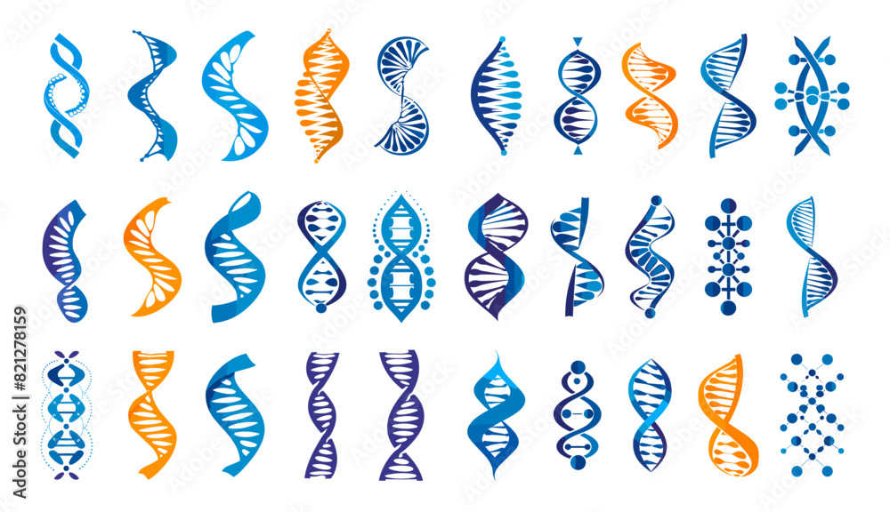 Dna logos color vector set. Molecular structure human animal genome ...