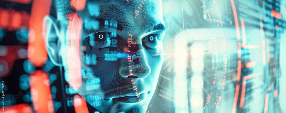 Close-up of a man analyzing digital data on a futuristic interface ...