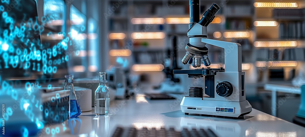 science, chemistry, technology, biology and people concept - young ...