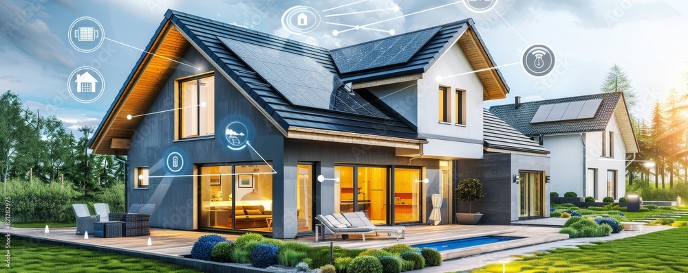 Modern smart home technology design with eco-friendly materials and ...