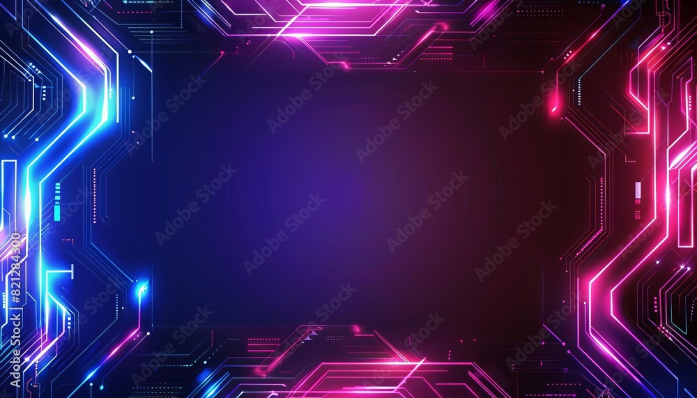 Futuristic neon glowing circuit board frame with vibrant colors and digital tech design for ...
