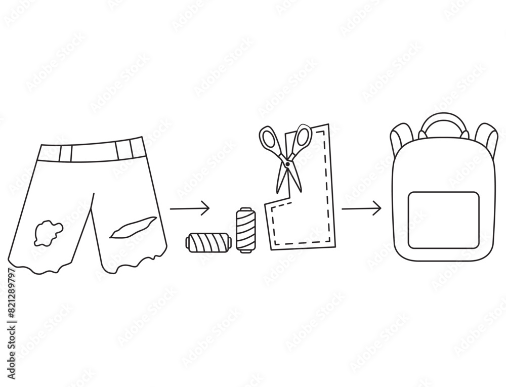 Zero waste concept. Upcycling or reuse of old clothes pants. Upcycled ...