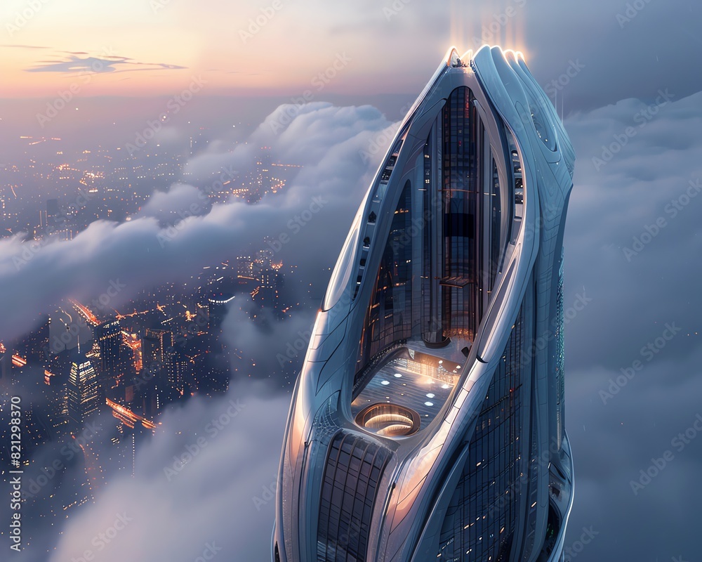 Architectural firm designing a futuristic skyscraper, 3D modeling and ...