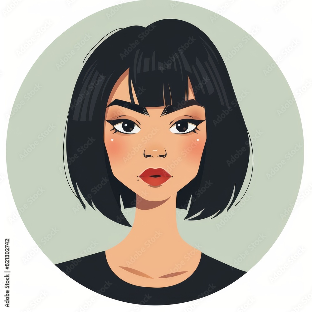 Short hair bob, female testimonial icon, white background, within flat ...