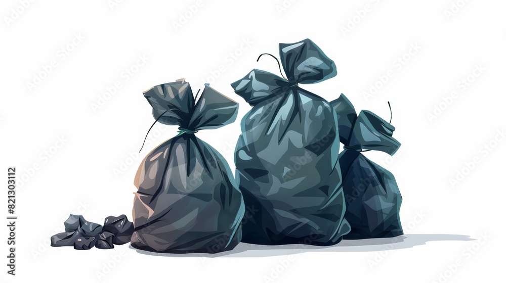 Stacks of garbage bags together, 3d cartoon style, white background ...