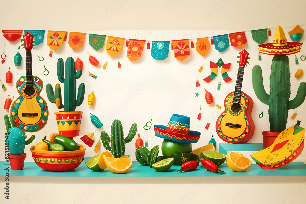 Cinco de Mayo Mexican festive banner. The horizontal card of Mexican ...