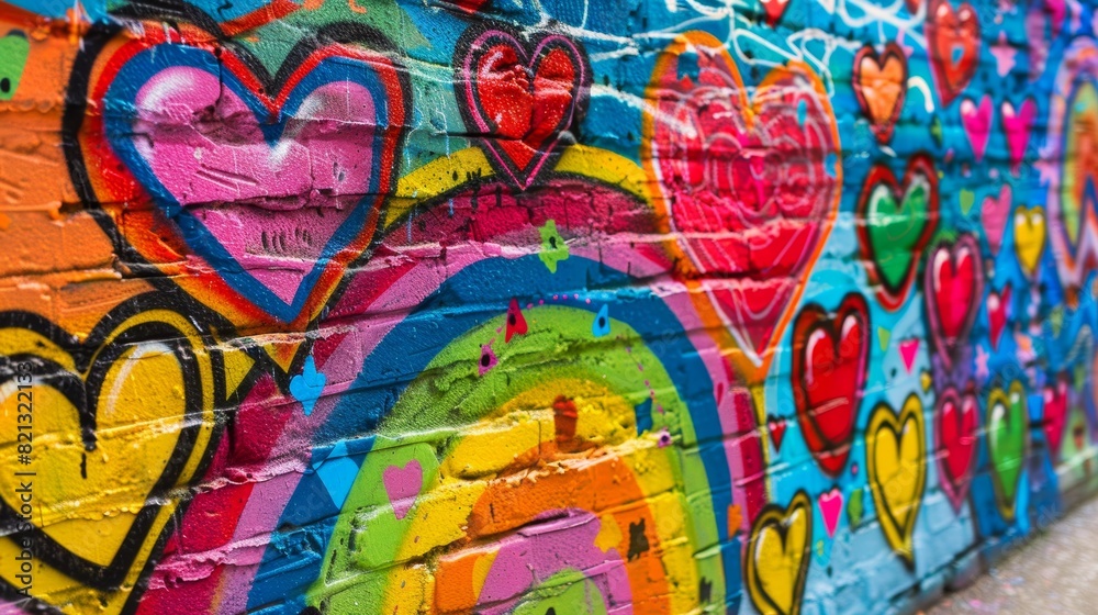Vibrant graffiti art depicting LGBTQ+ symbols and messages of love and ...