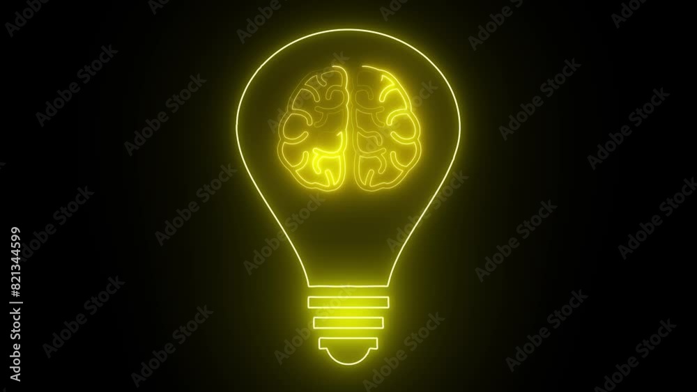 The human brain combined with an electric light bulb. A glowing light ...