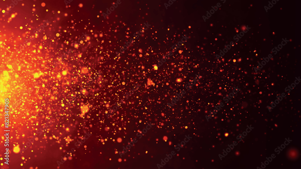 Dynamic wave of glowing fire particles flying horizontally. Sparkling ...