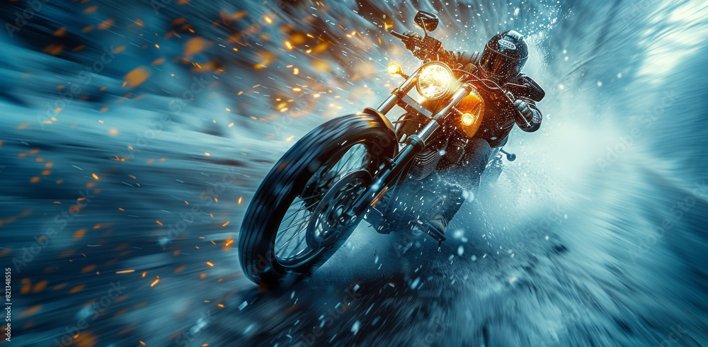 human riding a motorcycle in blurred motion,generative ai Stock Photo ...