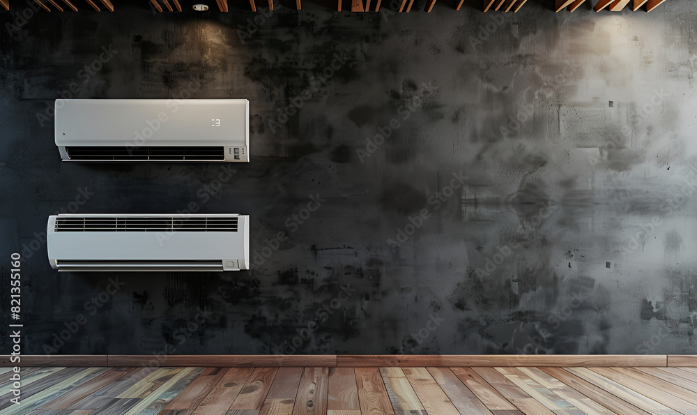 White air conditioner with remote control, adjusting temperature ...