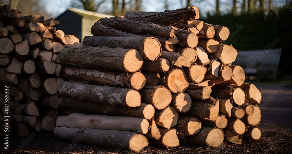 logs firewood, stacked trunks, Logging trees, harvesting wood for full ...