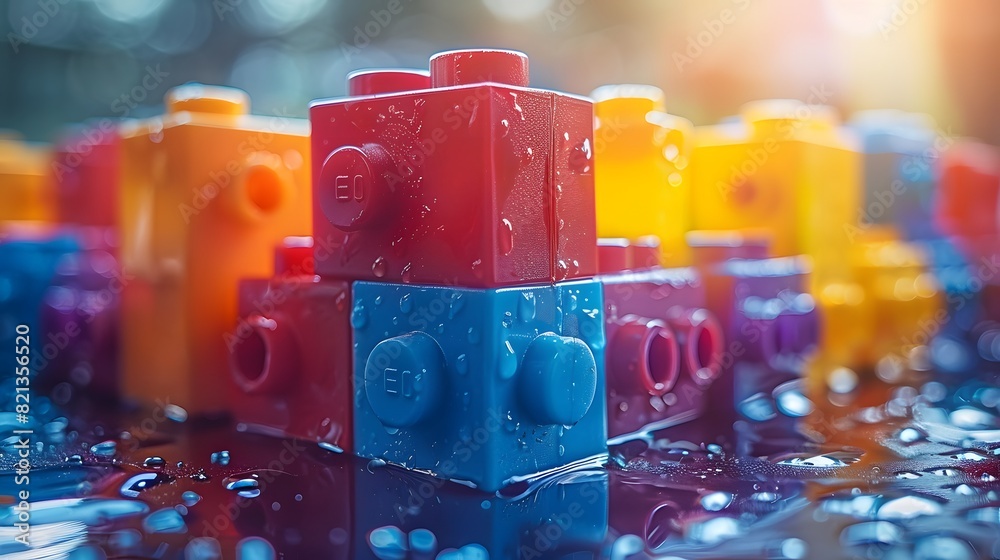 A colorful image of blocks in various colors, with a focus on the blue ...