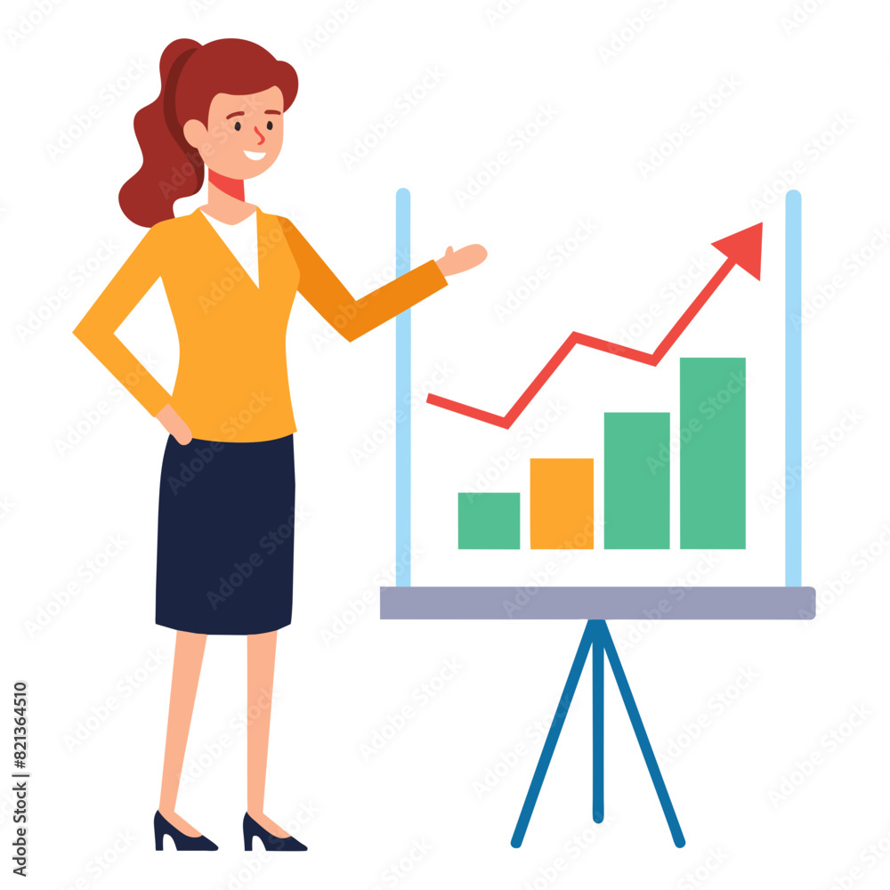 Bussiness woman show the growing up chart graphic in white board white ...