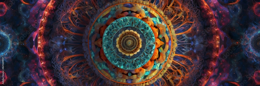 Stunning digital art featuring a complex fractal mandala set against a ...