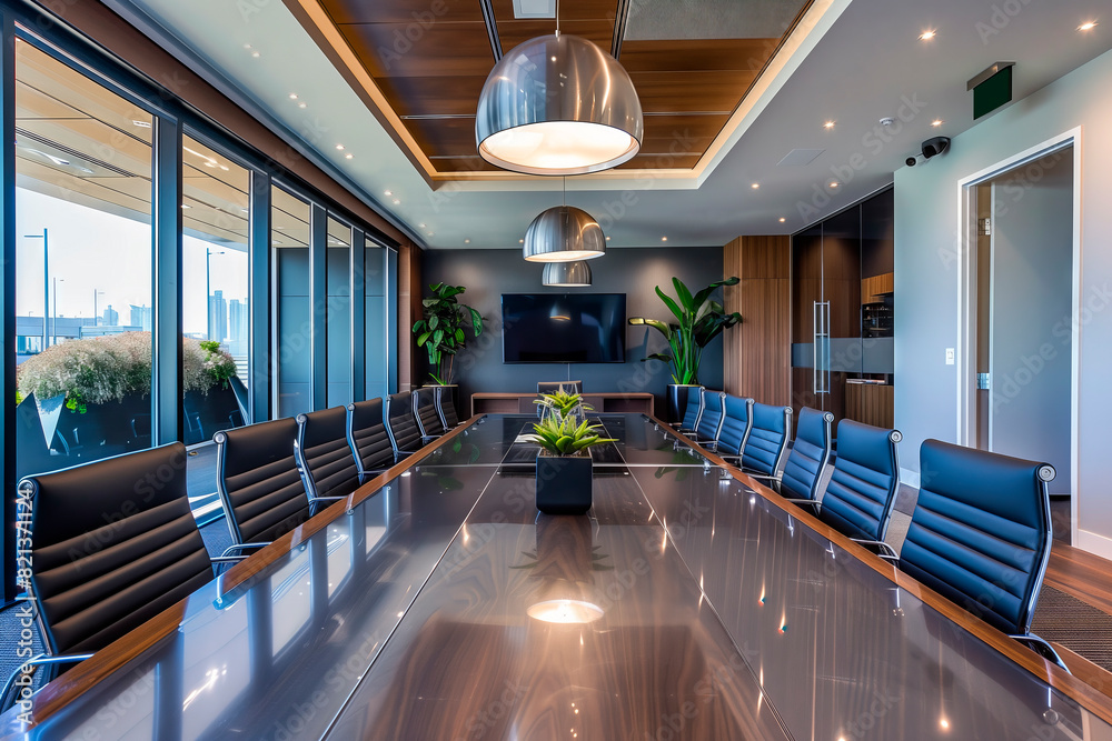 Modern office conference room without people, view of the table and ...