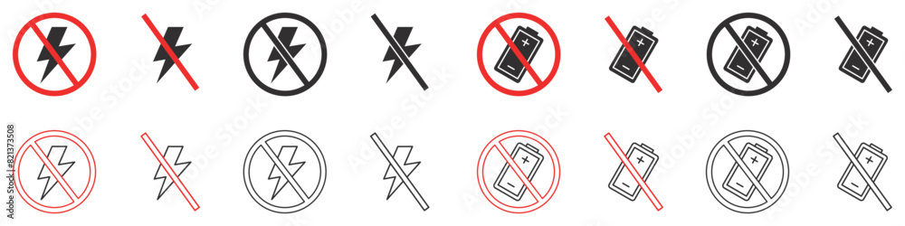 Set of no electricity and no battery signs. No battery icon collection ...