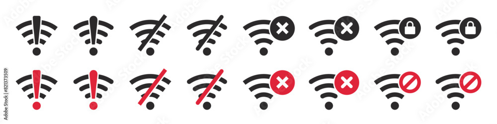 Set of no Wi-Fi signal icons. Signal strength Wi-Fi, network connection ...