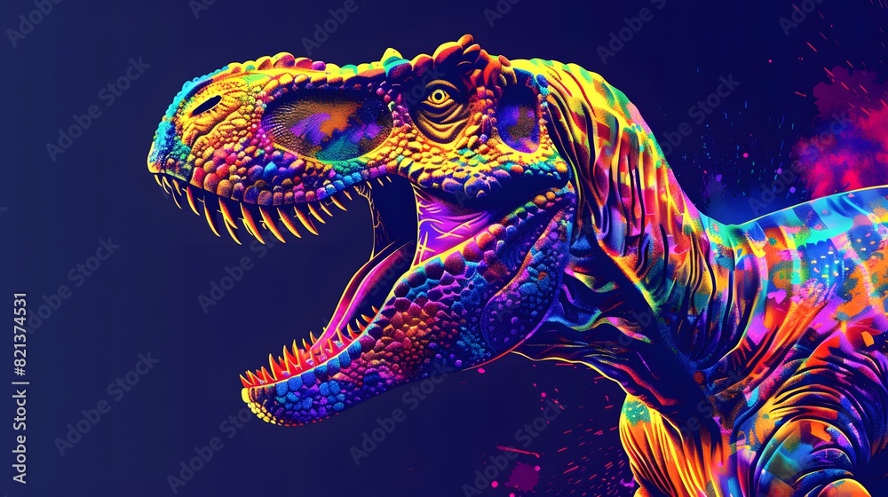 Abstract of Tyrannosaurus rex or T-rex dinosaur portrait in Cretaceous ...
