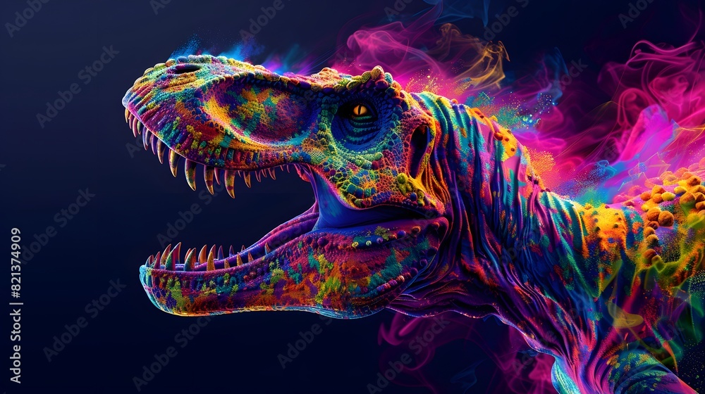 Abstract of Tyrannosaurus rex or T-rex dinosaur portrait in Cretaceous ...