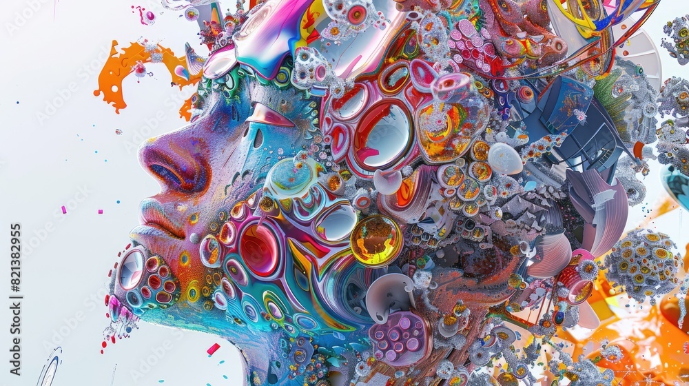 The image shows a 3D rendering of a human face. The face is covered in ...